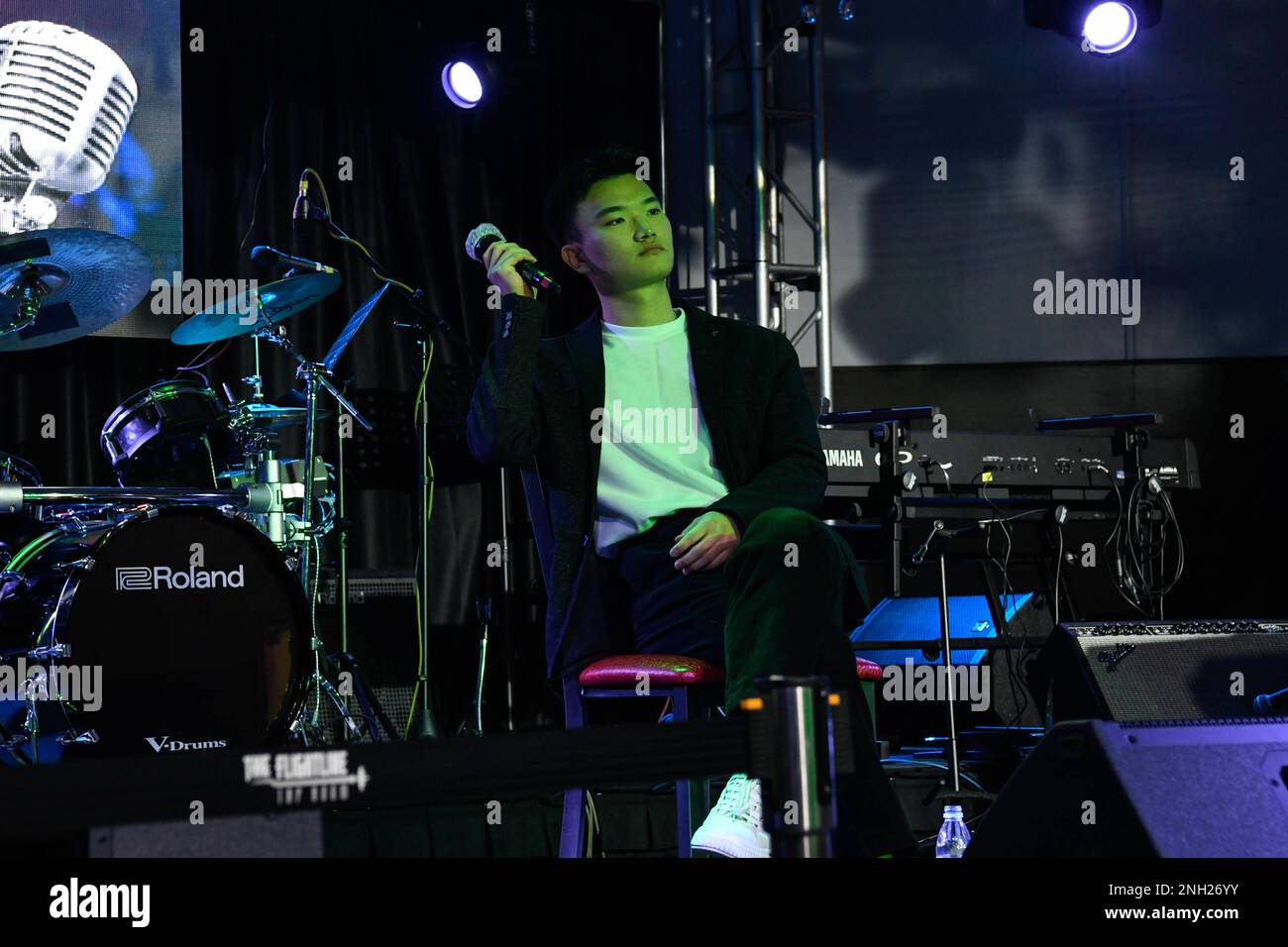 Cpl. Hui Do Kim sings a song during the KATUSA’s Got Talent preliminary ...