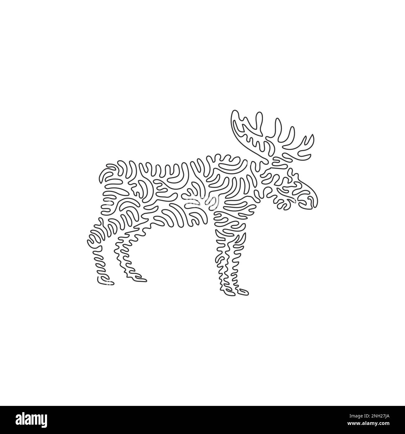 Continuous Curve One Line Drawing Of Cute Moose Curve Abstract Art Single Line Editable Stroke
