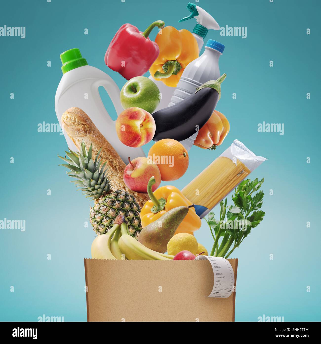 Groceries falling in paper hi-res stock photography and images - Alamy