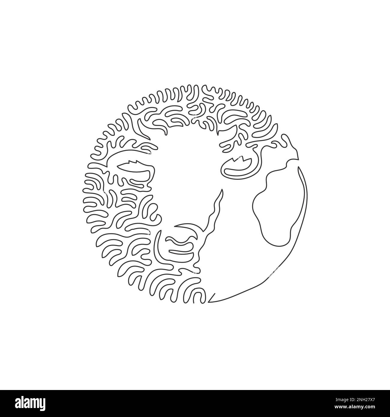 Continuous Curve One Line Drawing Of Cute Cow Abstract Art In Circle Single Line Editable