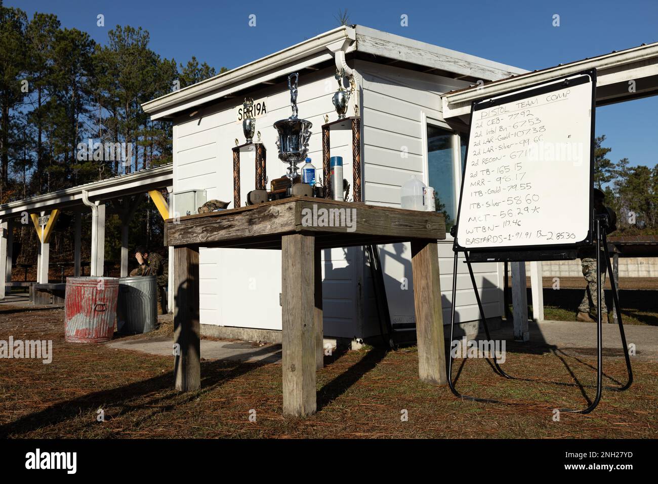 The Intramural Marksmanship Competition trophies and scoreboard stand ...