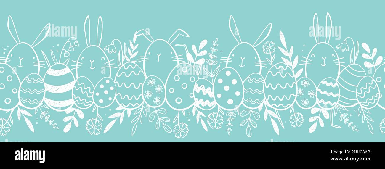 Cute hand drawn Easter horizontal seamless pattern with bunnies ...