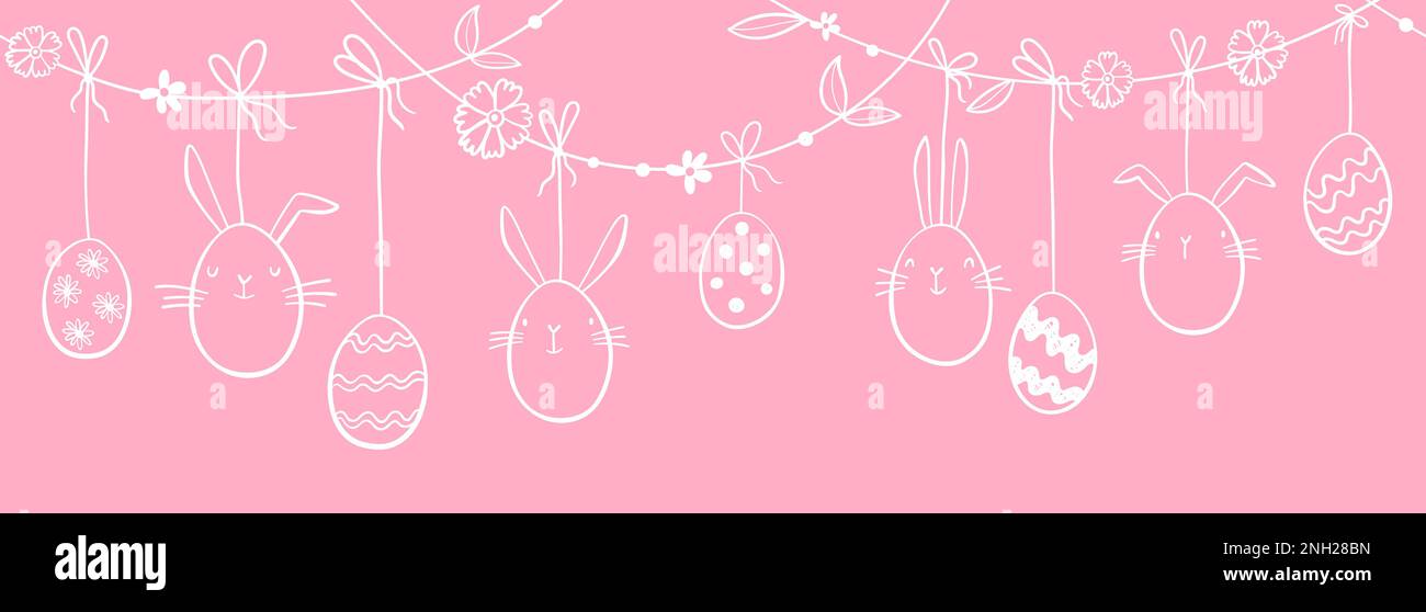 Cute hand drawn Easter horizontal seamless pattern with bunnies ...