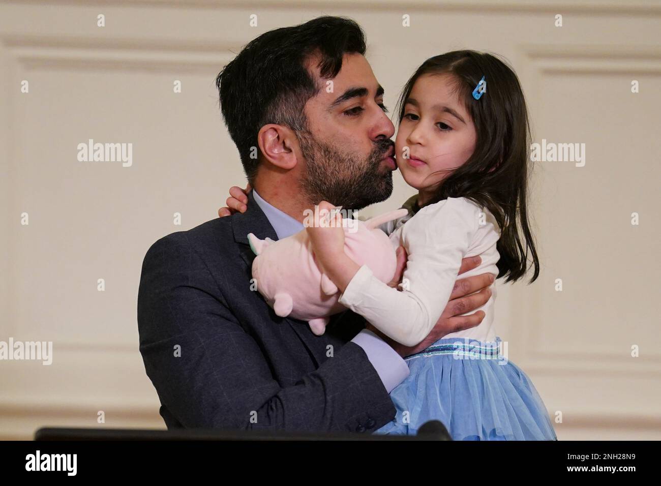 Health Secretary Humza Yousaf, with his daughter Amal, at the launch of ...