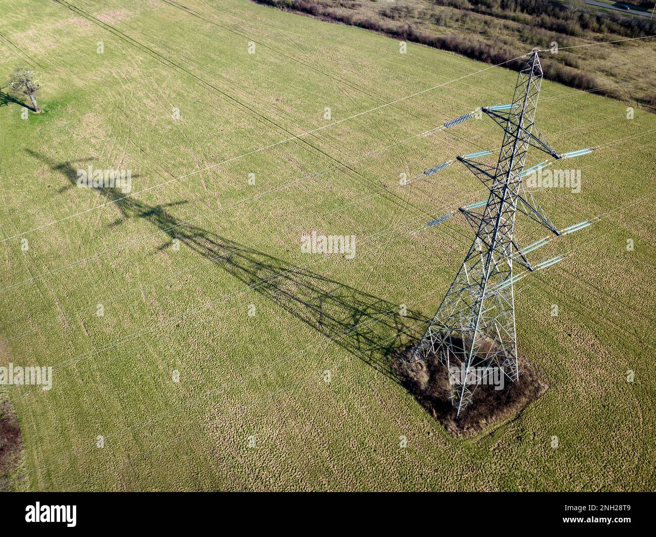 Lattice Electricity Pylon Aerial View Stock Photo - Alamy