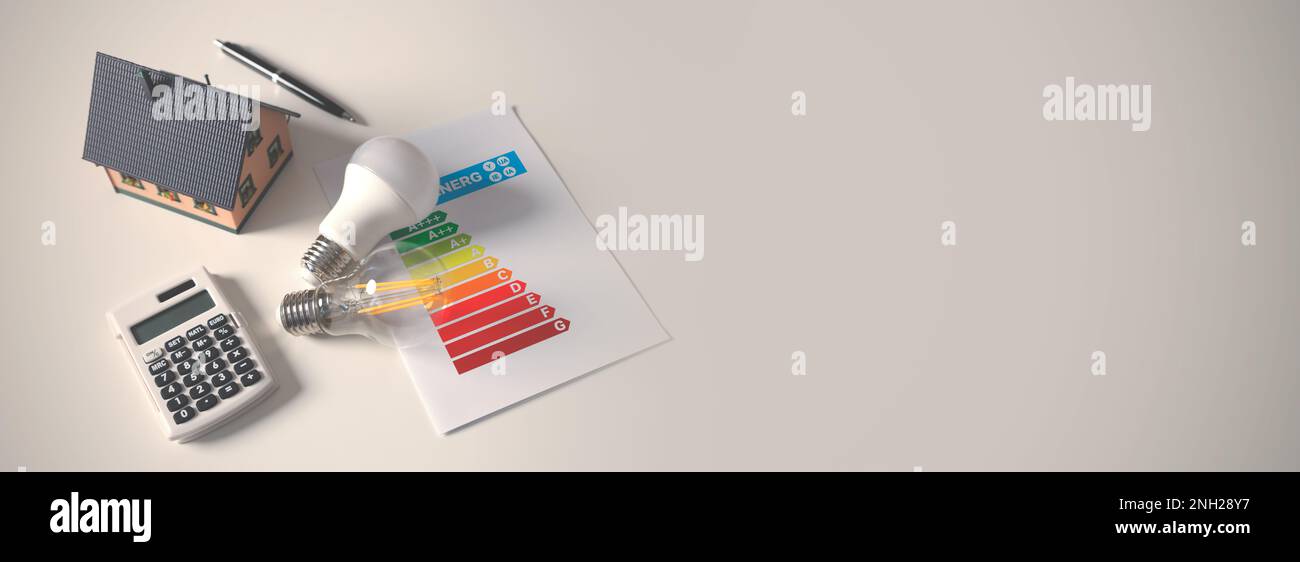 Energy rating chart with light bulbs. Energy efficiency concept. New EU ...