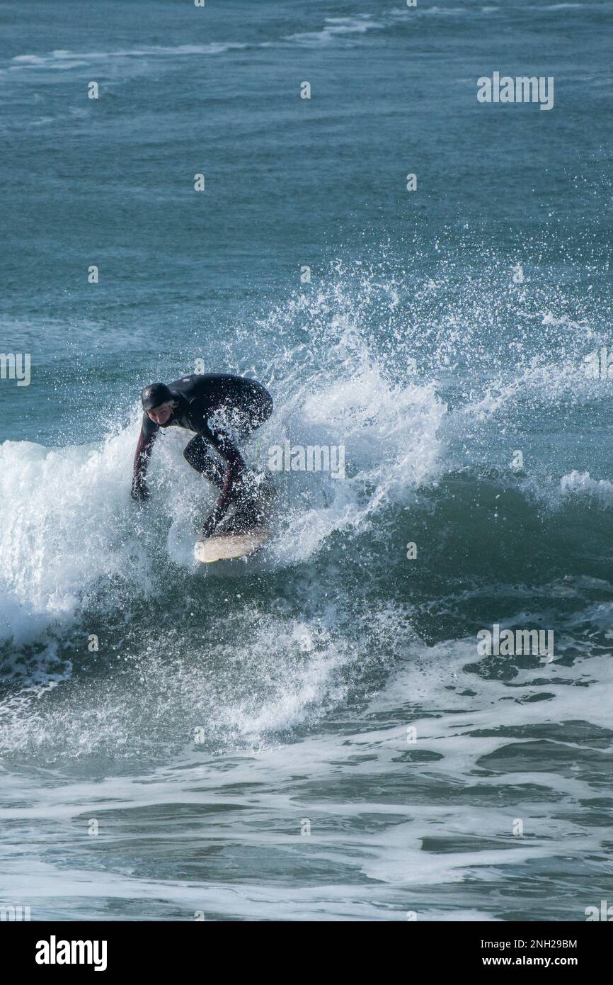 Spectacular surfing action at Fistral in Newquay in Cornwall in the UK ...