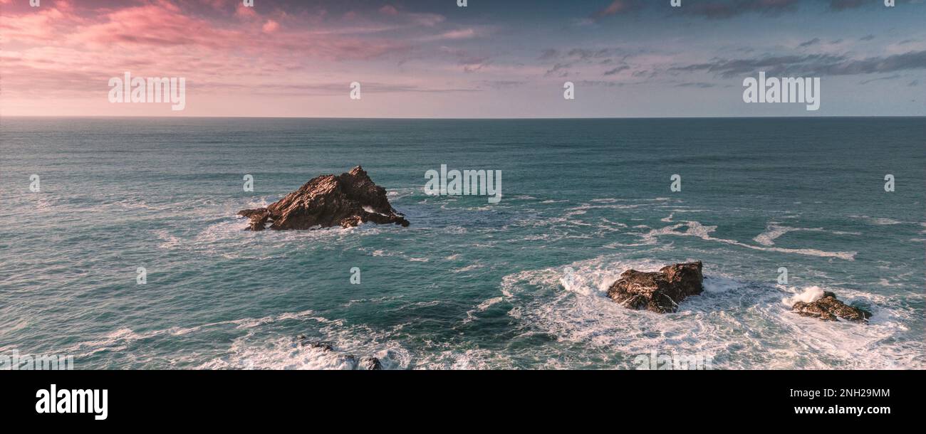 A spectacular panoramic aerial view of the small rocky uninhabited ...