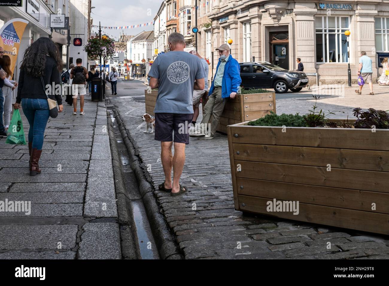 A general street scene in Truro City centre in Cornwall in the UK in ...