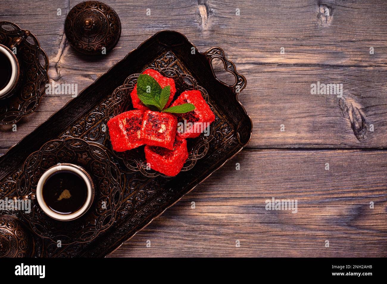 Turkish Delight and Traditional Turkish Coffee. Top view Stock Photo ...
