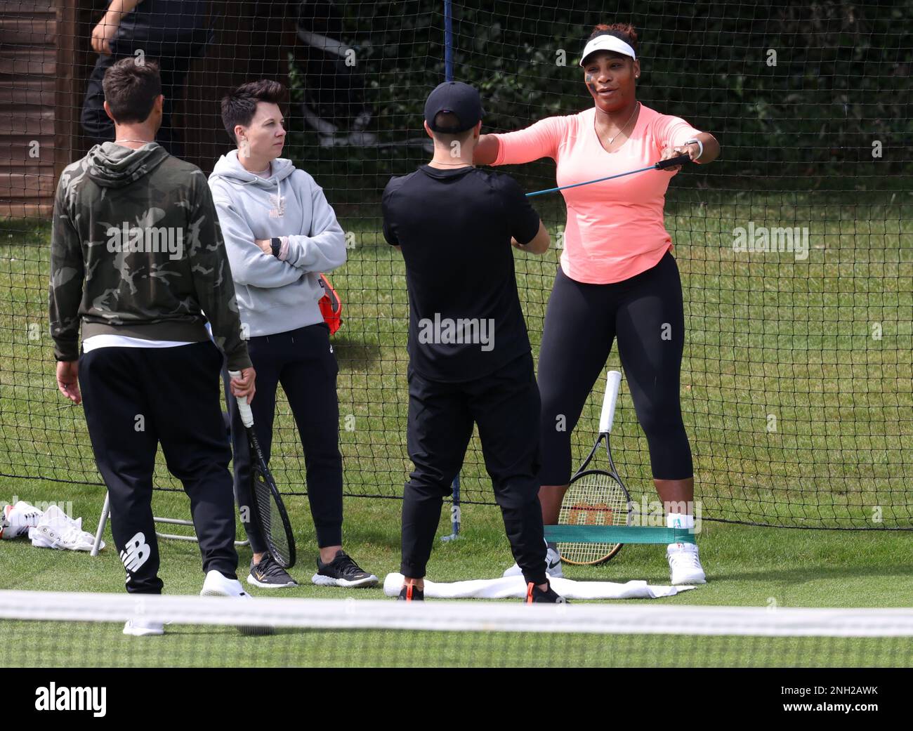Serena Williams looking relaxed as she does her pre practice warm up ...