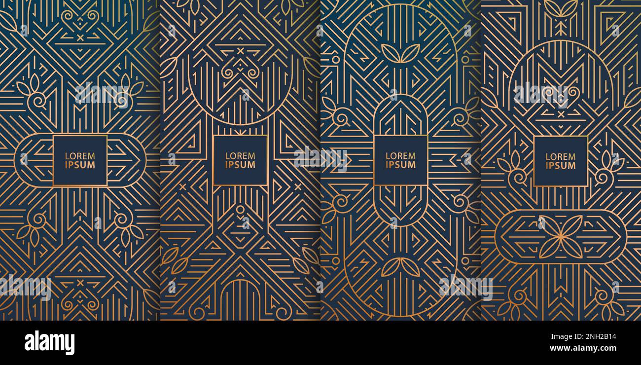 Vector set of line design in trendy vintage style, abstract art deco ...