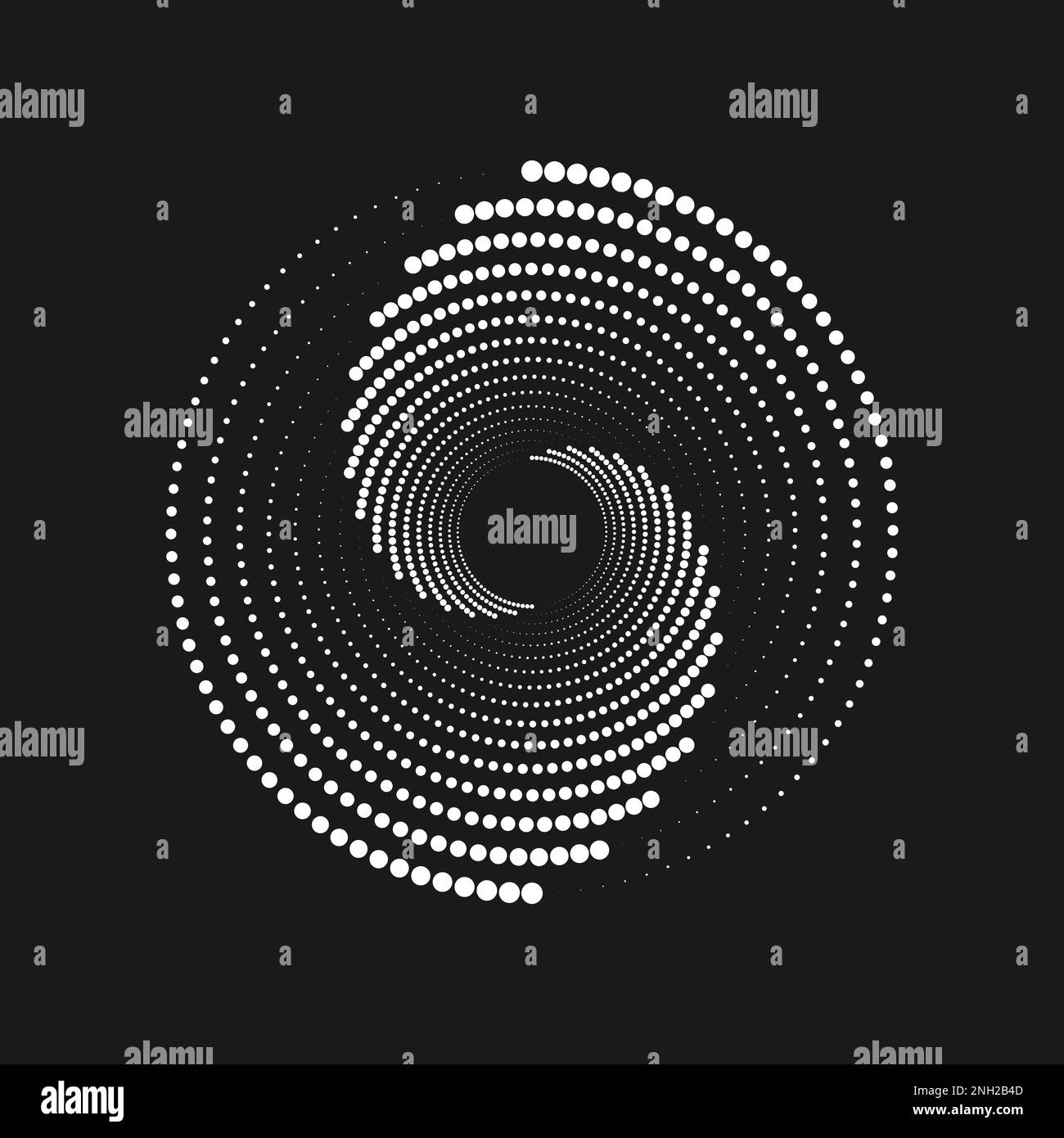 A white circle of dotted semitones on a black background. A design ...