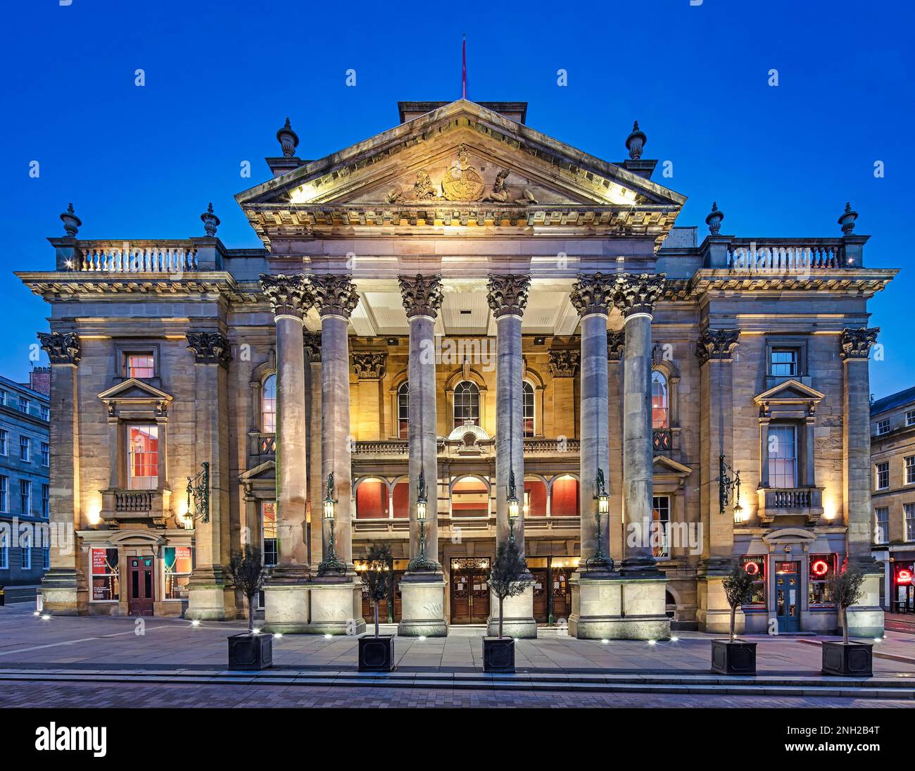 External view at dusk of the entrance to Newcastle Theatre Royal ...