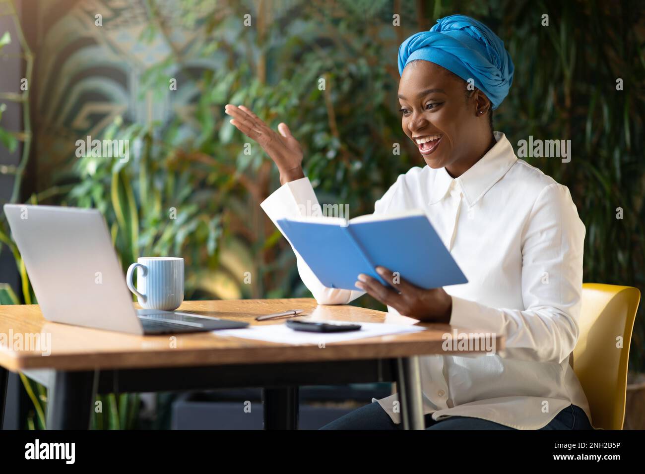 Black woman business consultant have video call with client Stock Photo ...