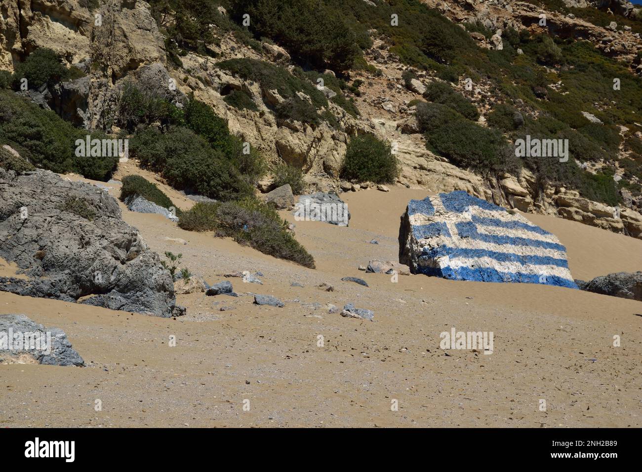 Greek flag on beach hi-res stock photography and images - Alamy