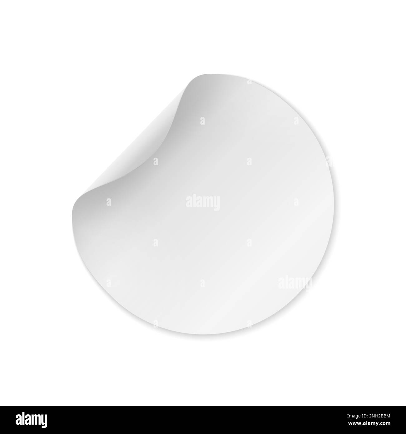 Paper round sticker with a curved upper corner on a white background ...