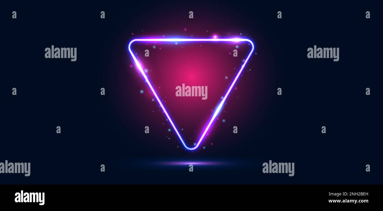 Neon triangular frame with shining effects and highlights on a dark blue-pink background Stock ...