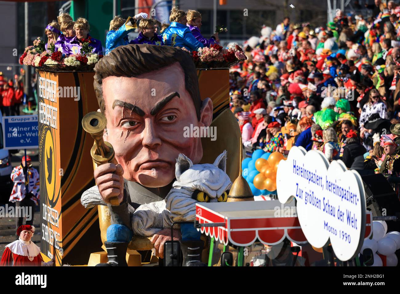 Cologne, Germany. 20th Feb, 2023. The theme car "- Hereinspaziert ...