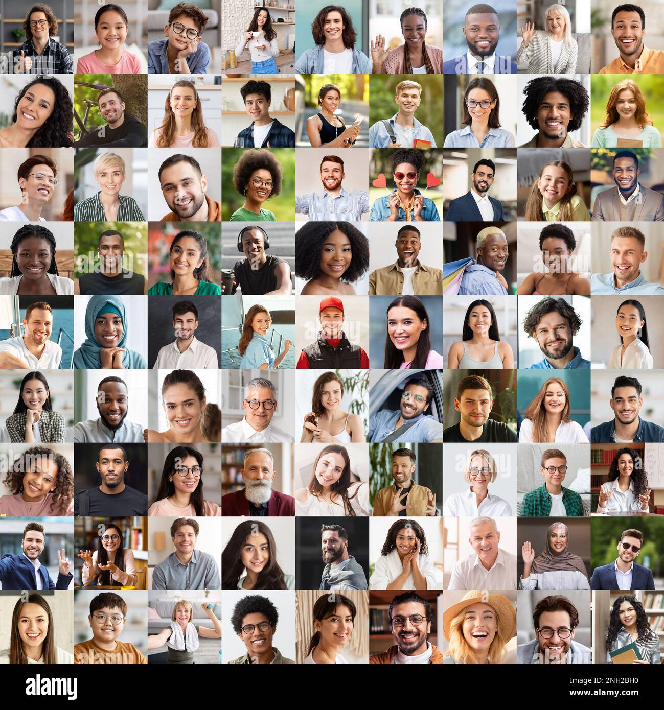 Collage of happy multiracial people avatars on various backgrounds ...