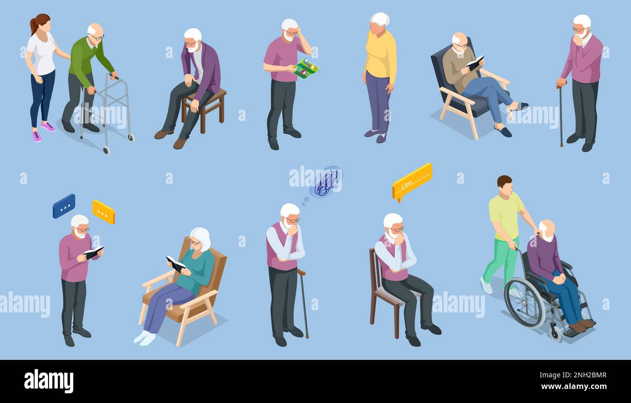 Isometric Elderly care. Elderly, old people, and senior people at home ...