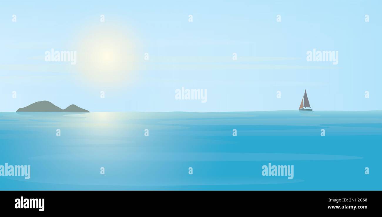 Tropical blue sea in sunshine day have yacth and island at skyline ...