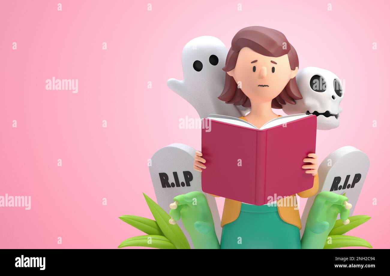 Reading a Horror Book. 3D IllustrationReading a Horror Book. 3D ...