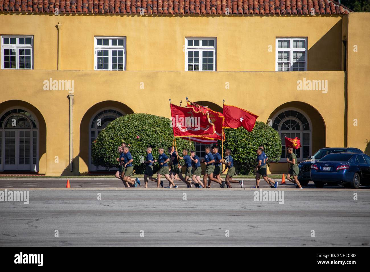 U.S. Marine staff with Recruit Training Regiment (RTR) run with the ...