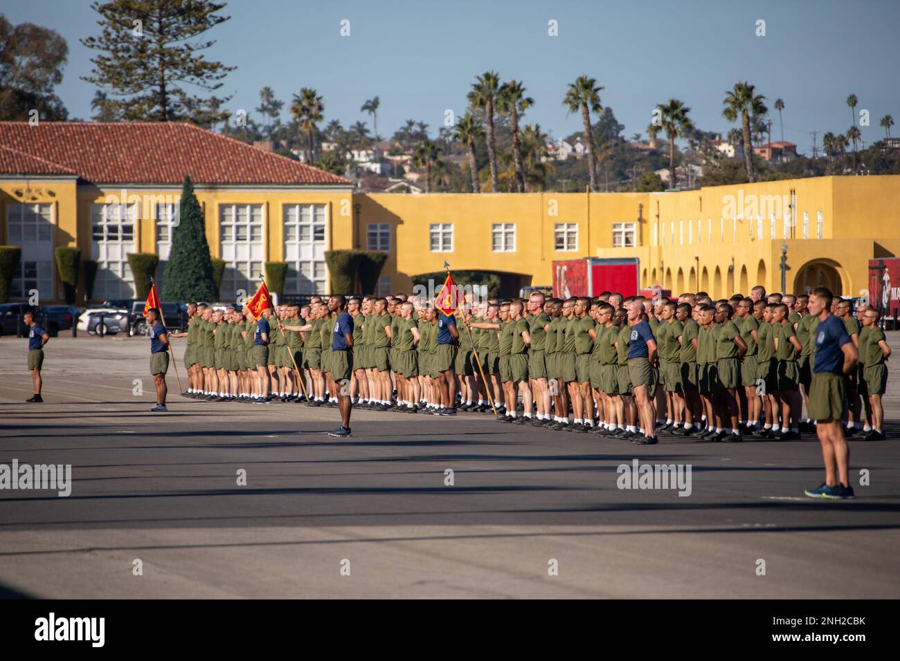 U.S. Marines with Kilo Company, 3rd Recruit Training Battalion, stand ...