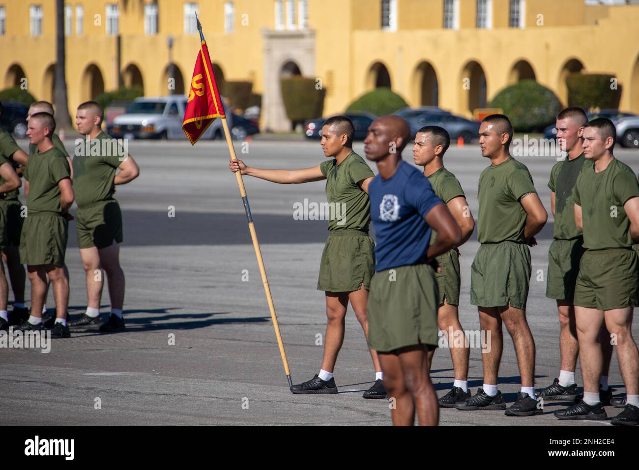 U.S. Marines with Kilo Company, 3rd Recruit Training Battalion, stand ...
