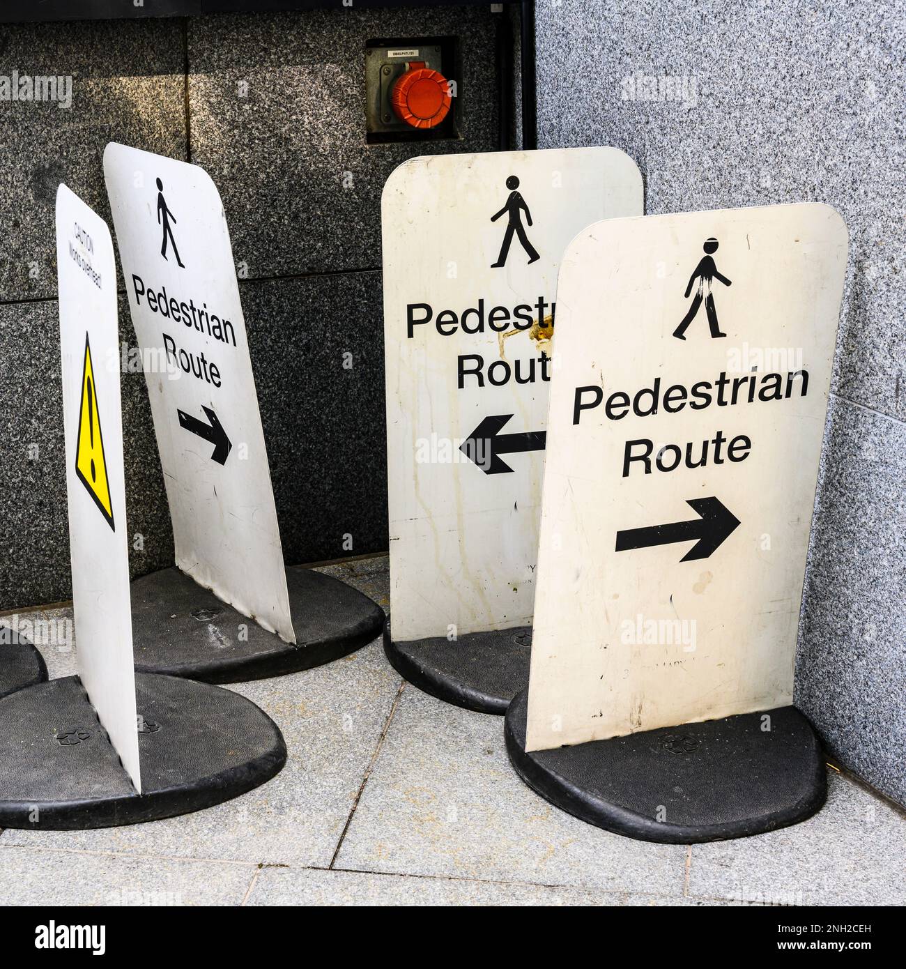 Group of 'pedestrian route' signs Stock Photo - Alamy