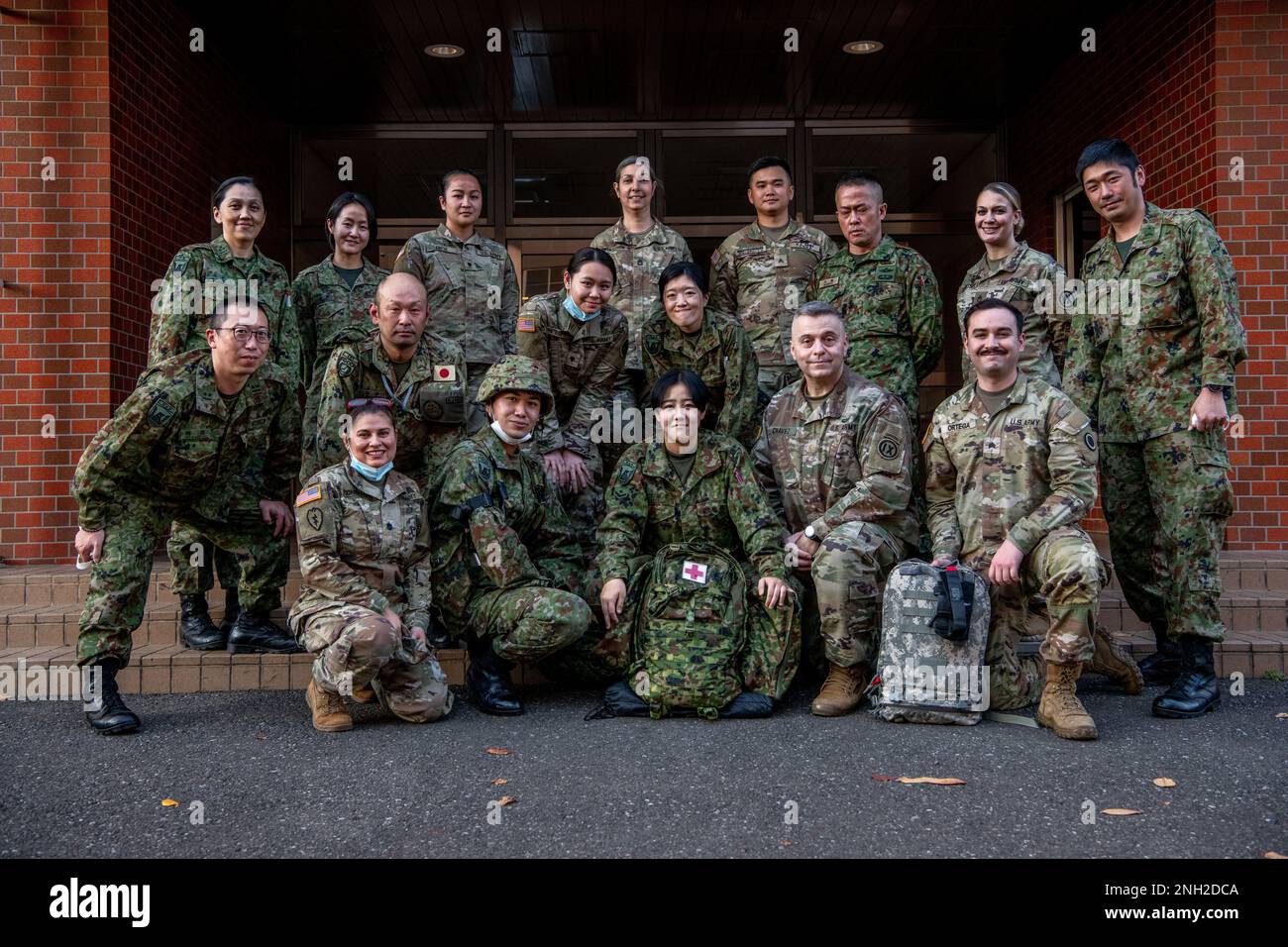 U.S. Army personnel and Japan Ground Self-Defense Force members take a ...