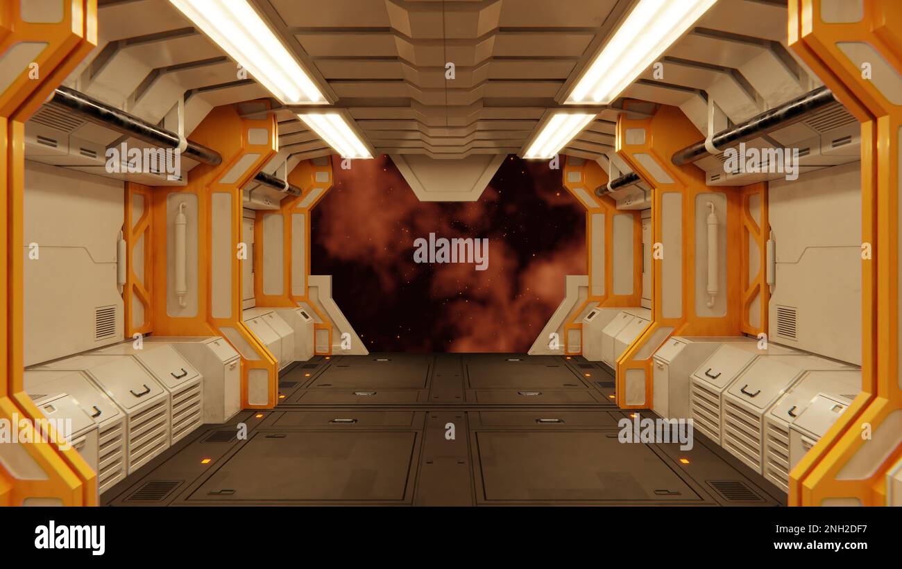 Futuristic architecture Sci-Fi spaceship hallway interior Stock Photo ...