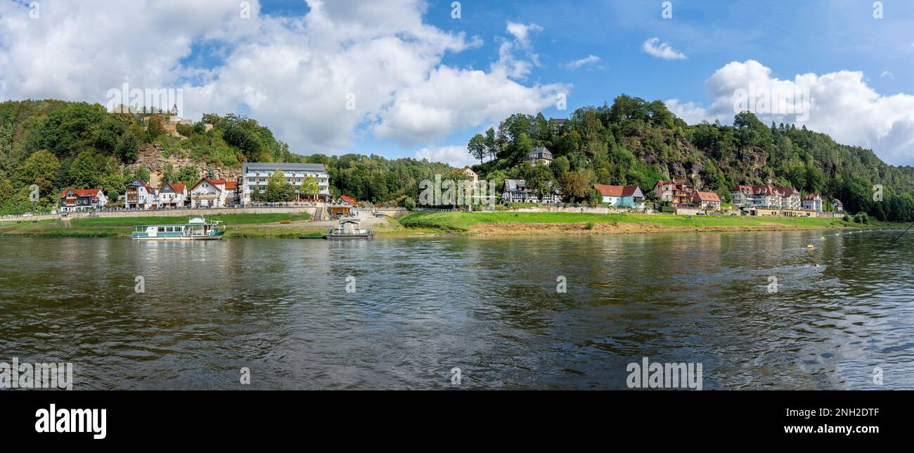 Panoramic view of Rathen city skyline at Elbe river - gateway to Bastei ...