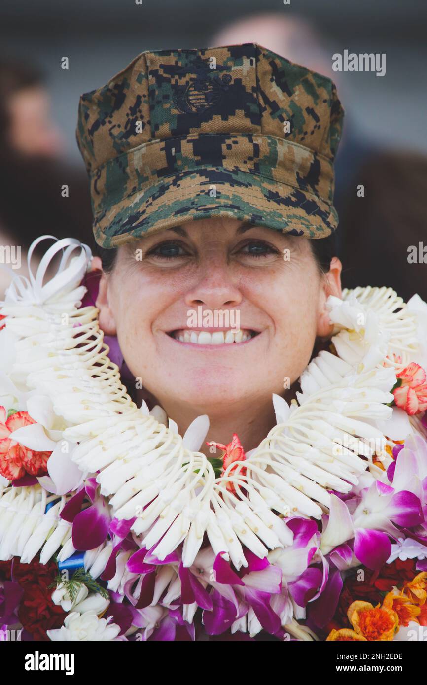 U.S. Marine Corps Lt. Col. Vanessa Clark, offgoing commanding officer ...