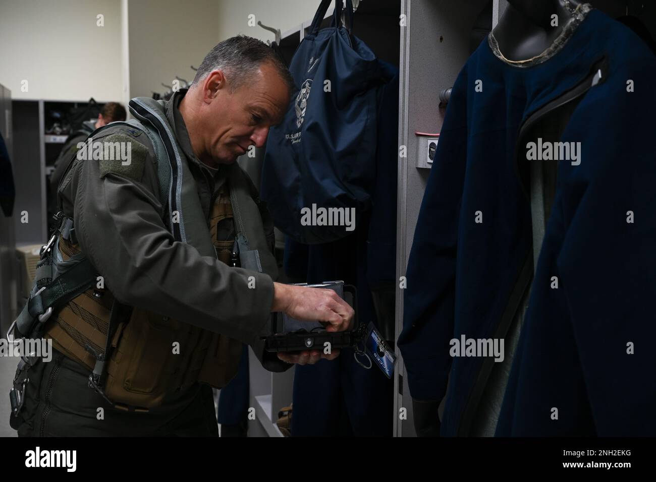 Lt. Gen. Scott L. Pleus, 7th Air Force commander, pulls a pair of ...