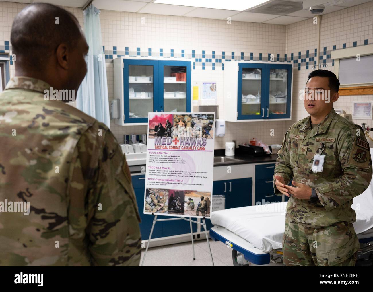 Chief Master Sgt. Alvin R. Dyer, 7th Air Force command chief (left), is ...