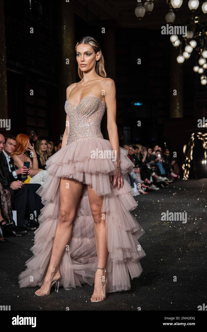 London, UK. 19th Feb, 2023. A model walks the runway during Aadnevik ...