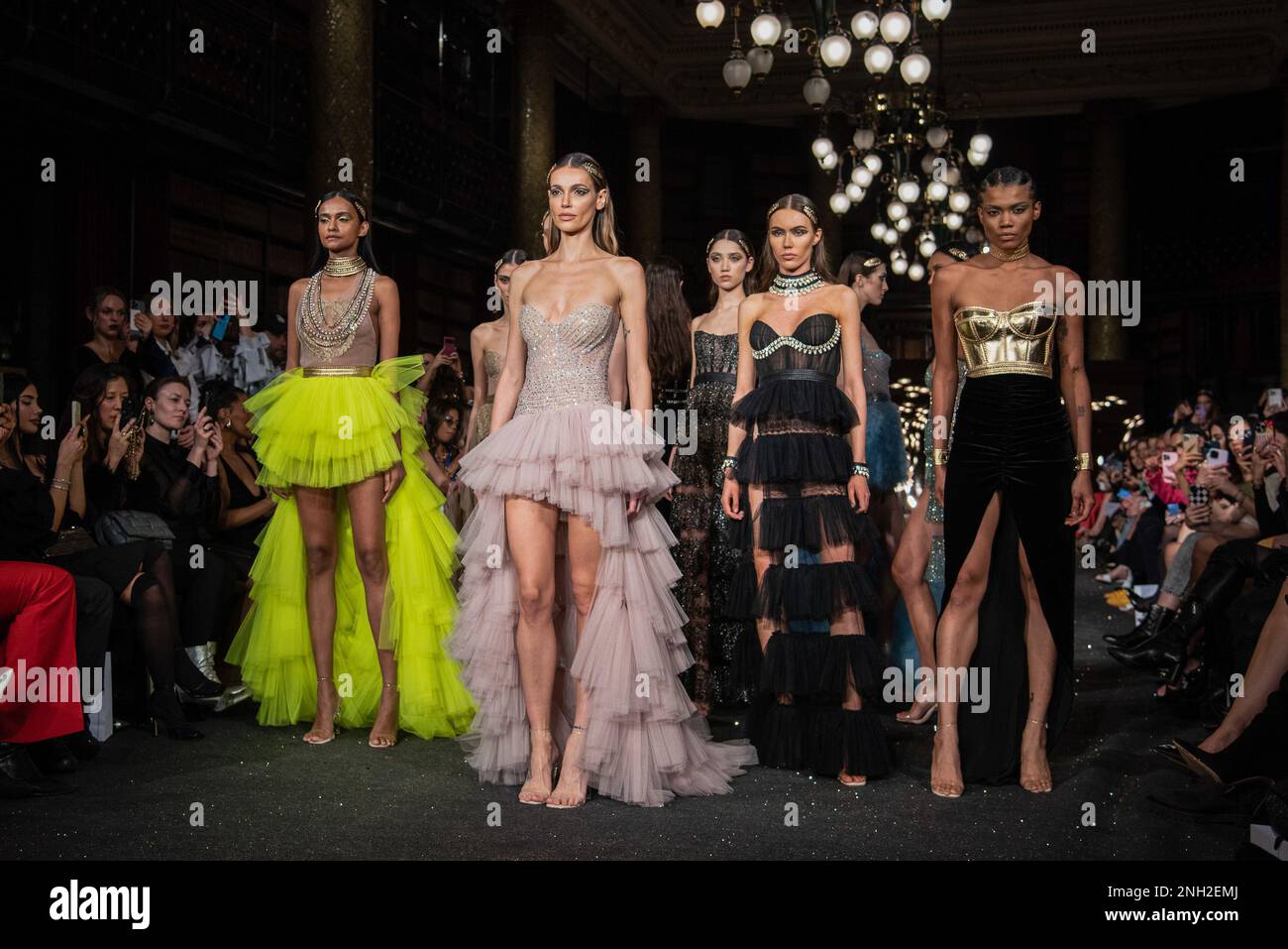 London, UK. 19th Feb, 2023. Models walk the runway during Aadnevik ...