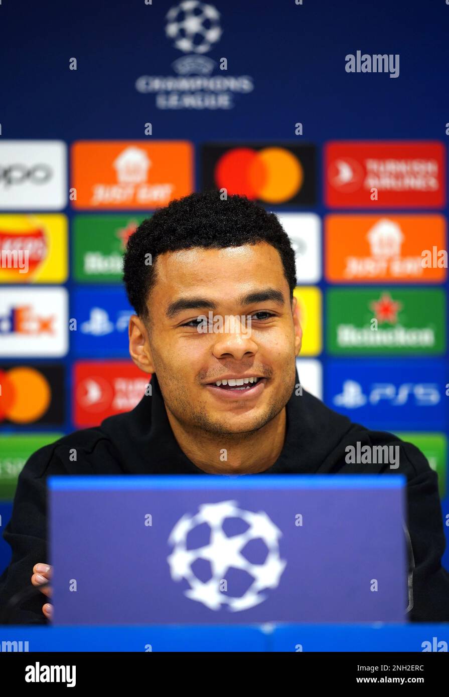 Liverpool's Cody Gakpo during a press conference at Anfield, Liverpool ...