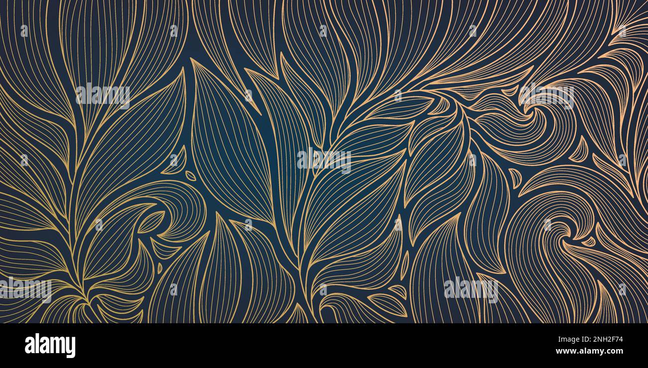 Vector golden leaves botanical modern, art deco wallpaper background ...