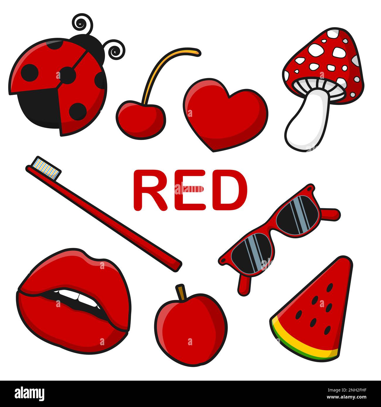 Set of illustrations in red color. Vector clipart Stock Vector Image ...