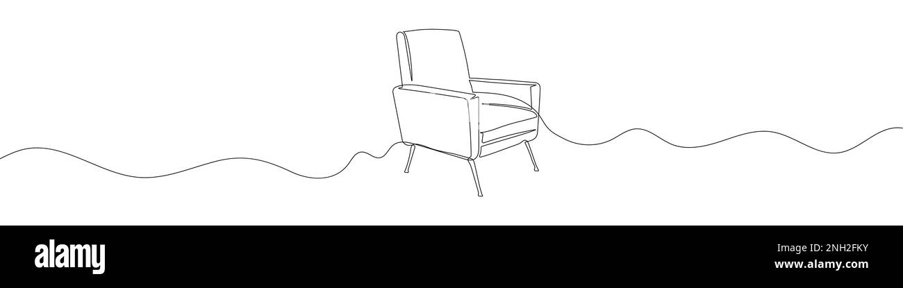 Continuous linear drawing of armchair. Single line drawing of chair ...