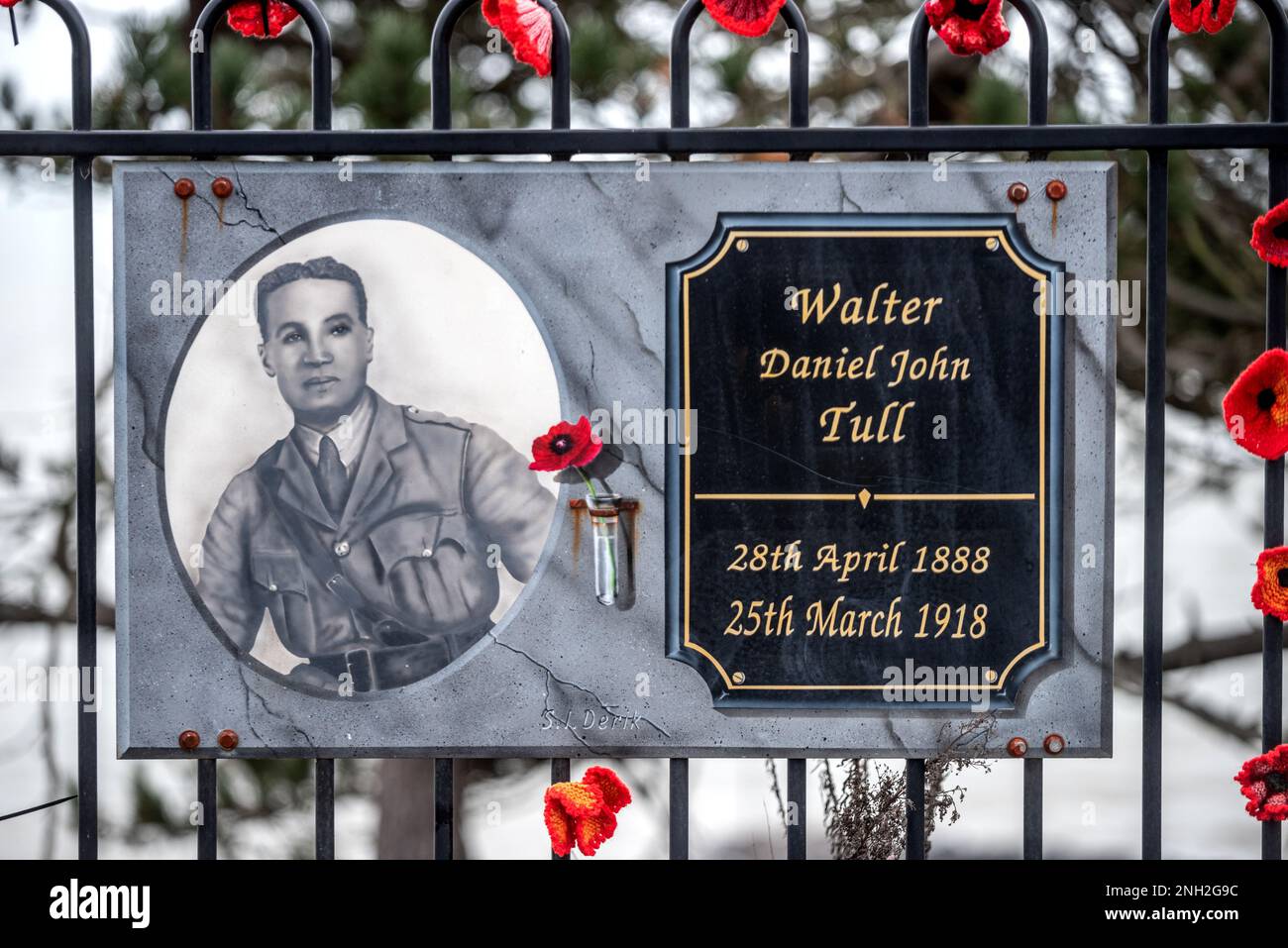 Folkestone, February 18th 2023: Walter Tull memorial on Folkestone seafront Stock Photo - Alamy