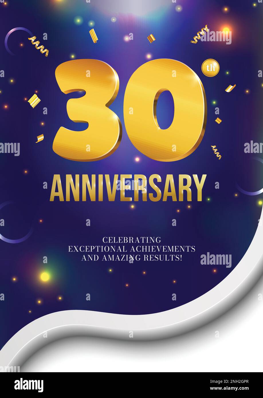 Anniversary celebration poster design with golden 3D date and glowing ...