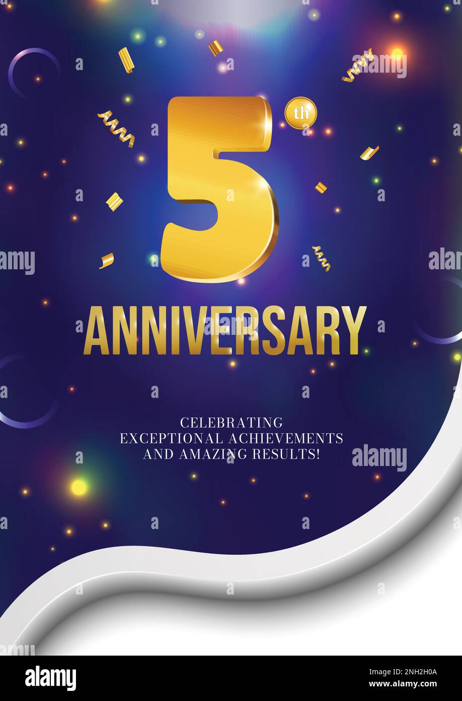 Anniversary celebration poster design with golden 3D date and glowing ...