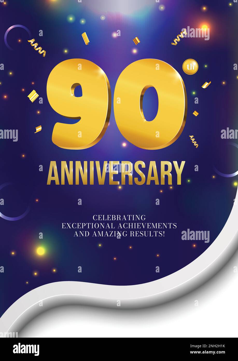 Anniversary celebration poster design with golden 3D date and glowing ...