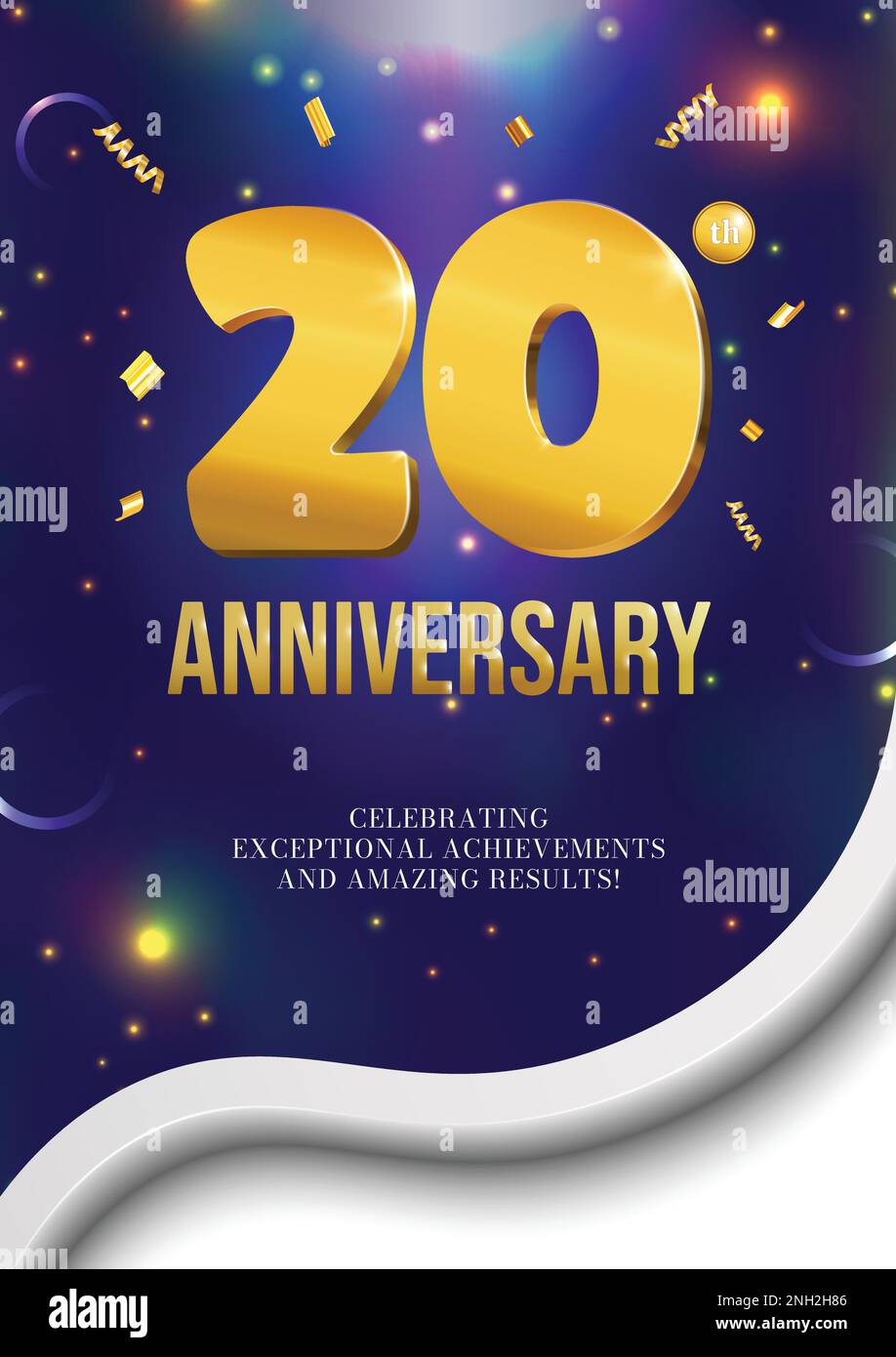 Anniversary celebration poster design with golden 3D date and glowing ...