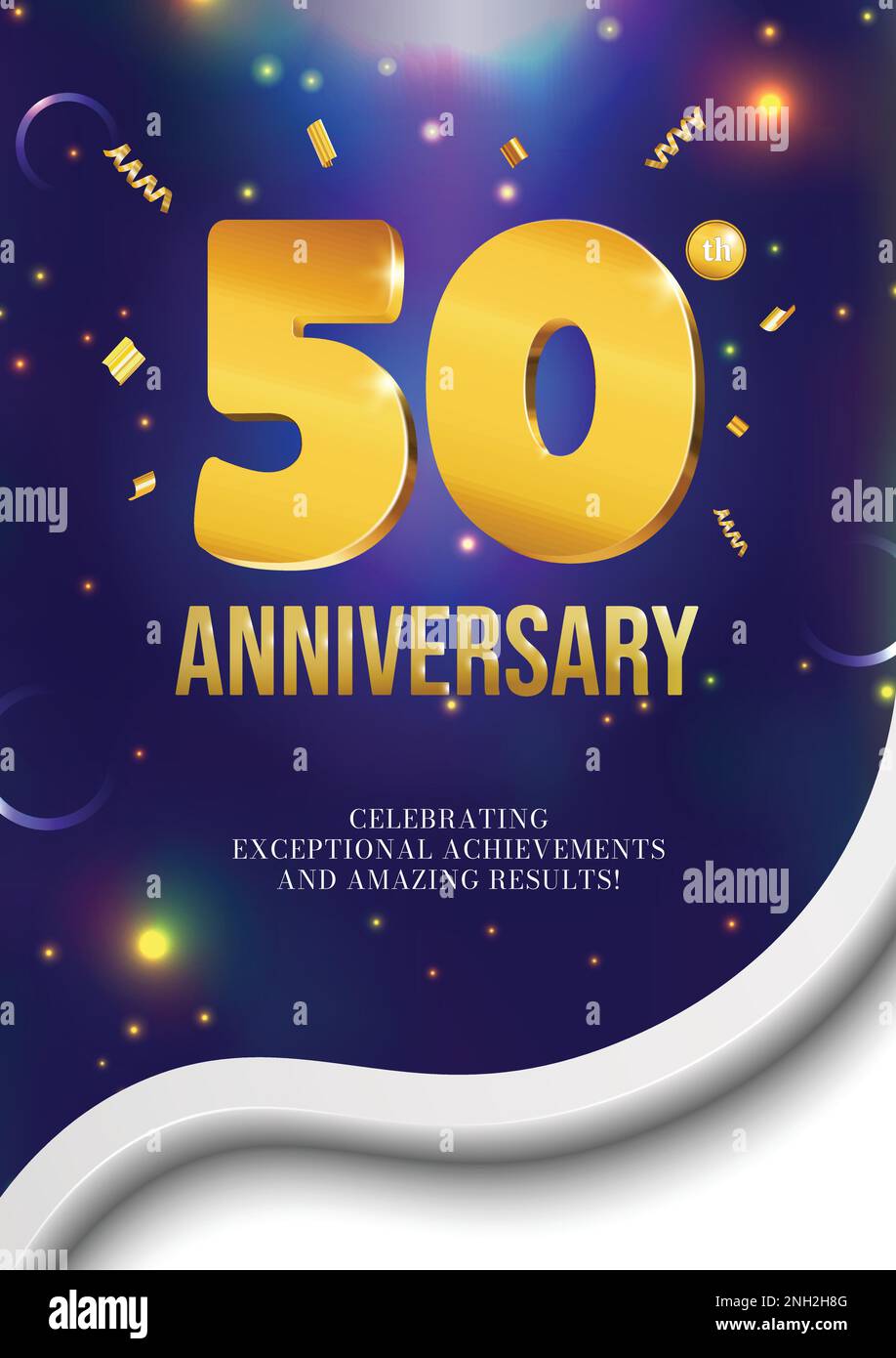 Anniversary celebration poster design with golden 3D date and glowing ...