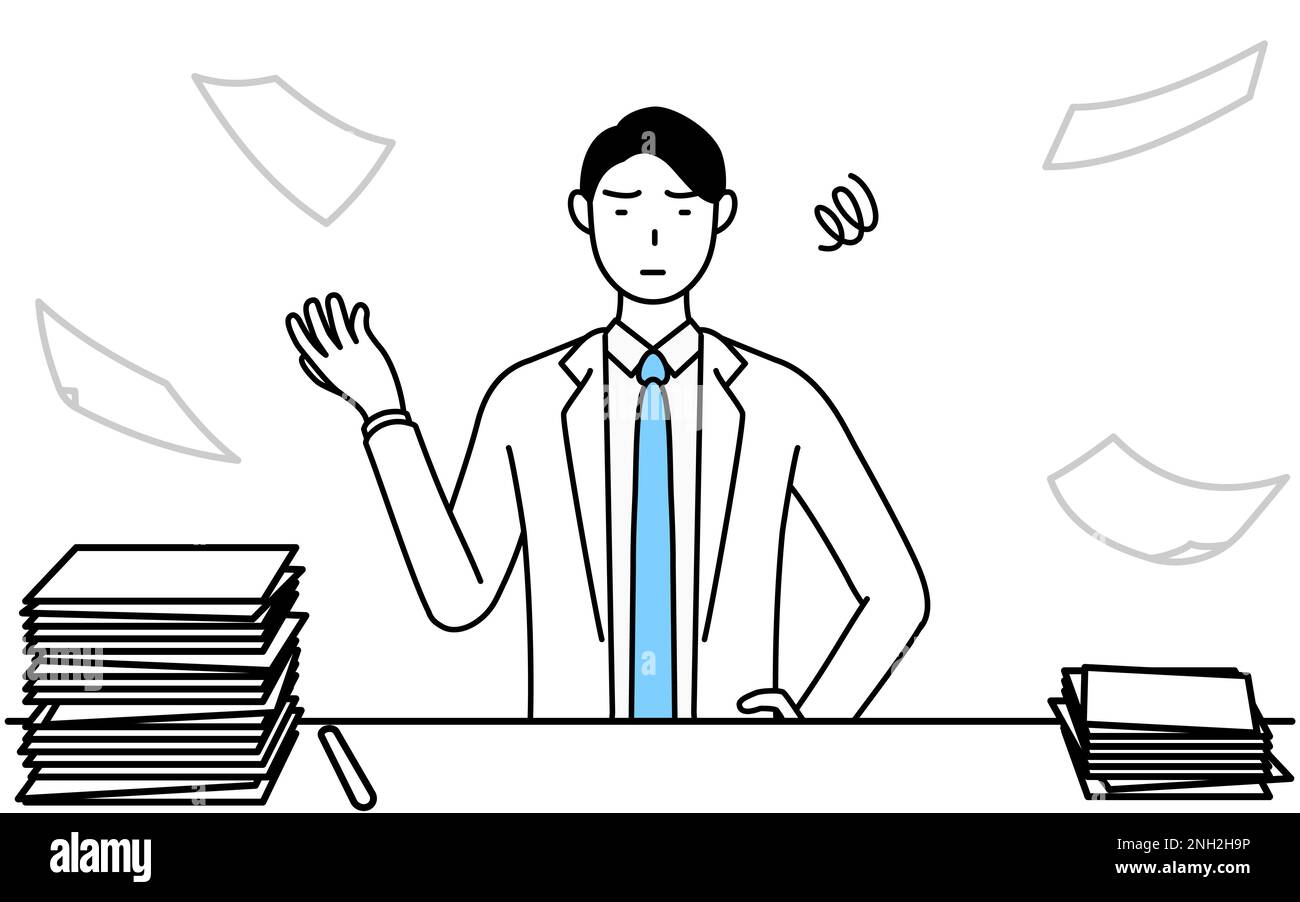 A man doctor in white coats who is fed up with his unorganized business ...